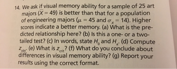 Solved We ask if visual memory ability for a sample of 25 | Chegg.com