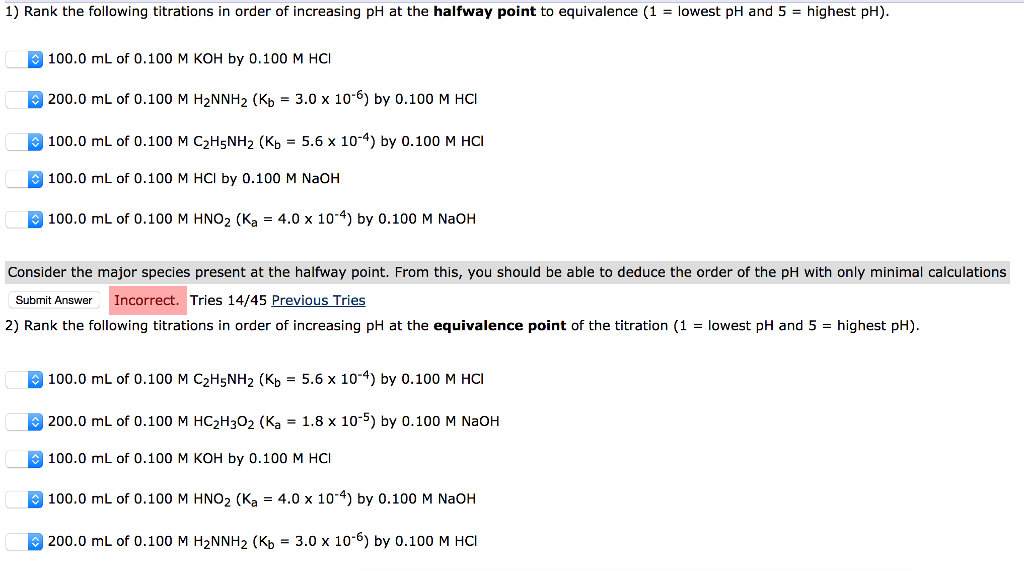 Solved Rank the following titrations in order of increasing | Chegg.com