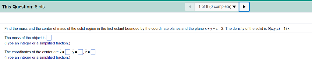 Solved Find the mass and the center of mass of the solid | Chegg.com