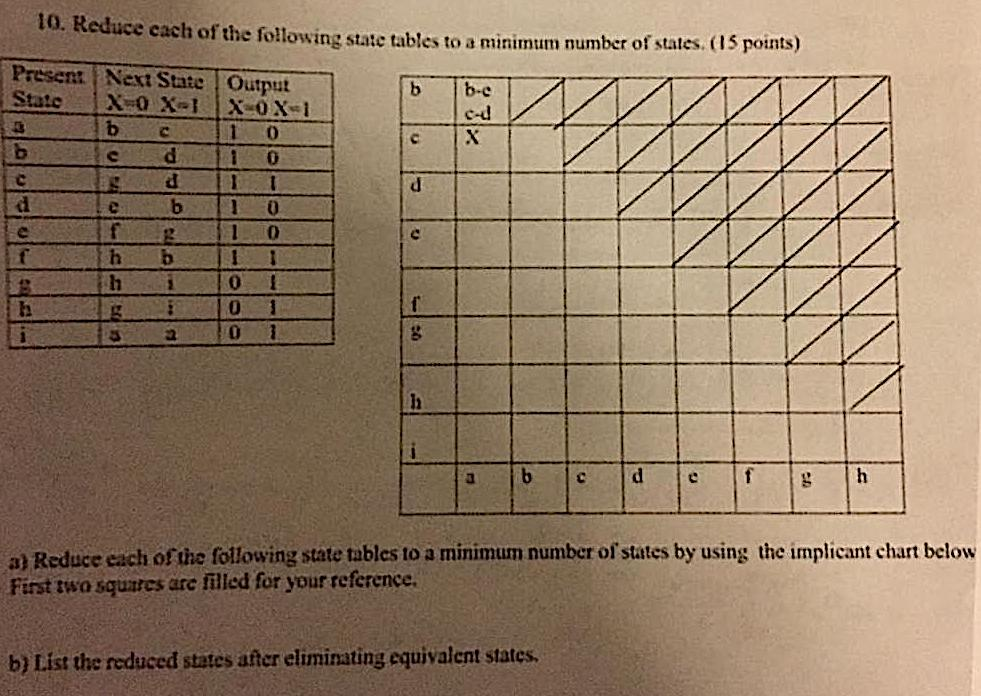 Solved to. Reduce each of the following state tables to a | Chegg.com