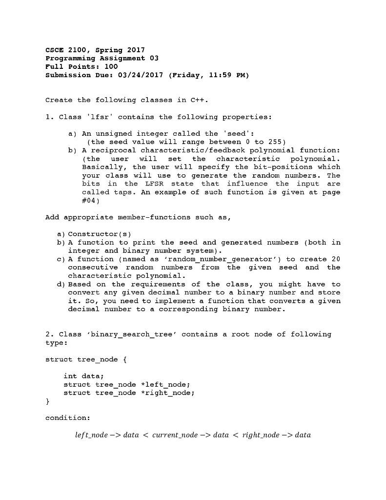 CSCE 2100, Spring 2017 Programming Assignment 03 Full | Chegg.com