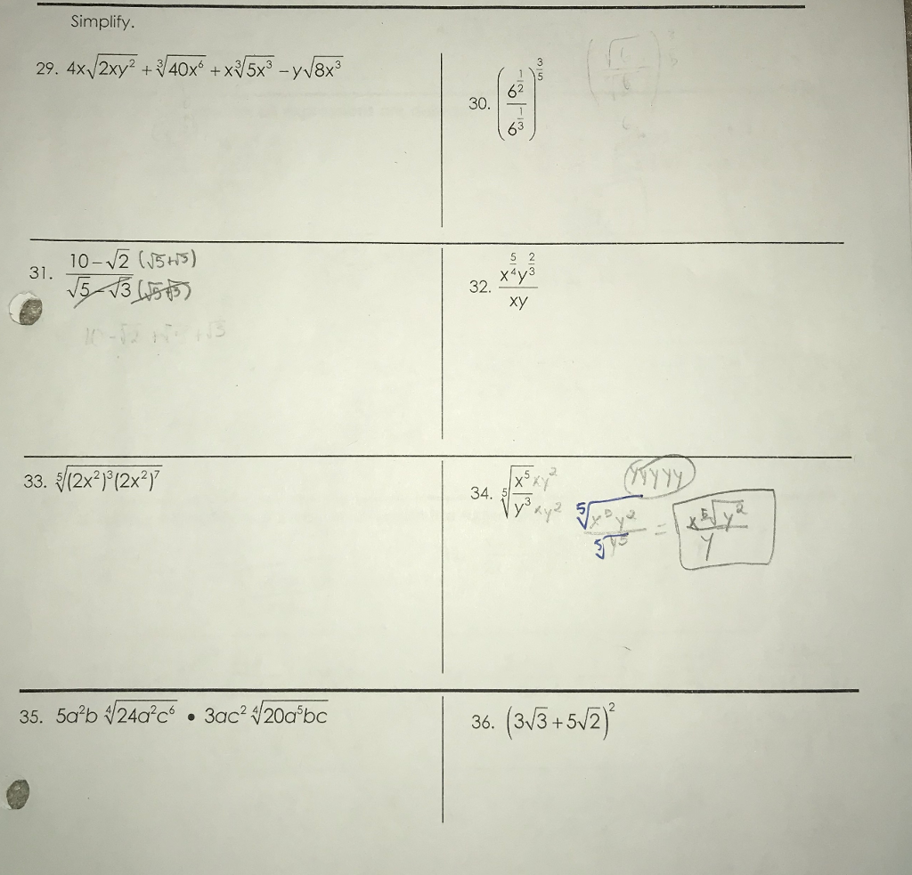 Solved Simplify the radicals, and show work. The solutions | Chegg.com