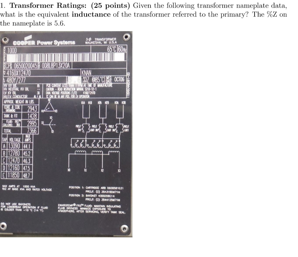 Solved 1. Transformer Ratings: (25 points) Given the | Chegg.com