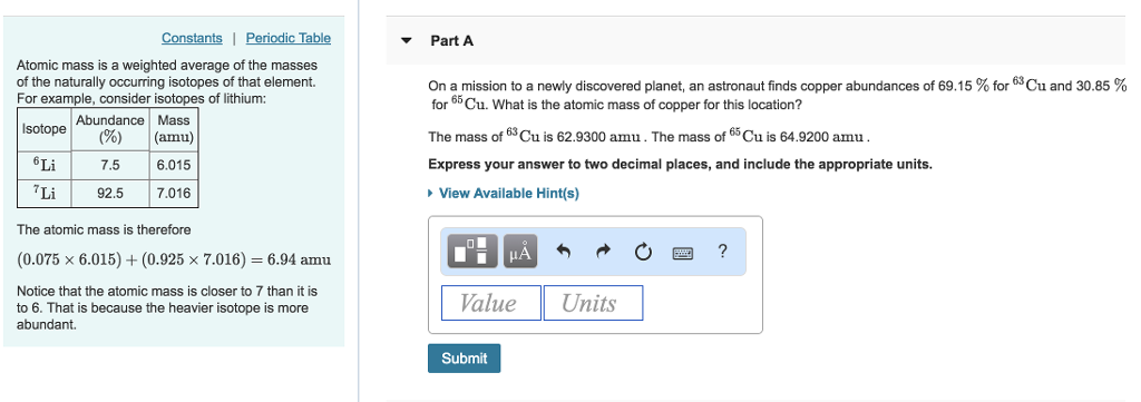 Solved Constants Part A Atomic mass is a weighted average of | Chegg.com