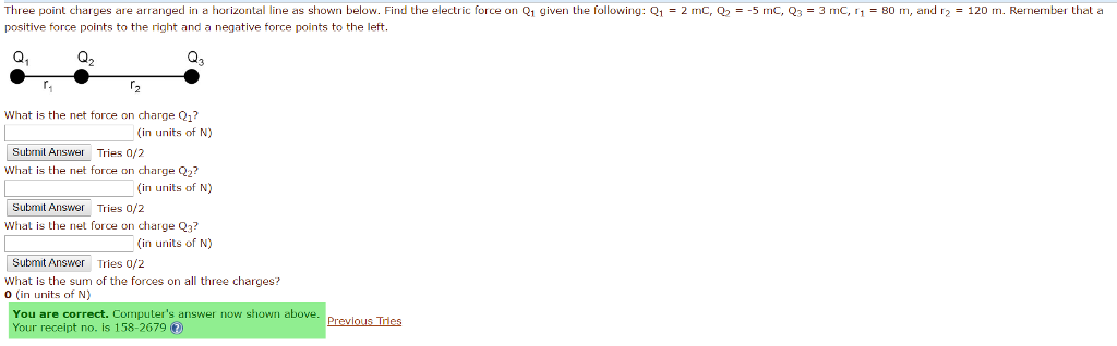 Solved Three point charges are arranged in a horizontal line | Chegg.com
