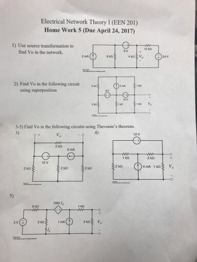 Solved Electrical Network Theory I (EEN 201) Home Work (Due | Chegg.com