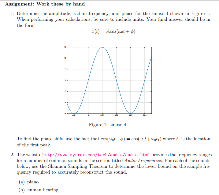 Solved Determine the amplitude, radian frequency, and phase | Chegg.com