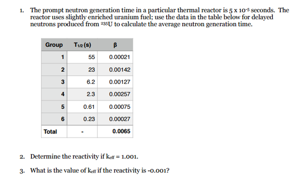 The prompt neutron generation time in a particular | Chegg.com