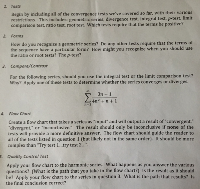 Solved Begin by including all of the convergence tests we've | Chegg.com