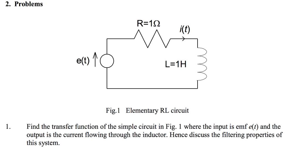 Solved 2. Problems R-12 i(t) e(t) ↑ L=1H Fig.1 Elementary RL | Chegg.com