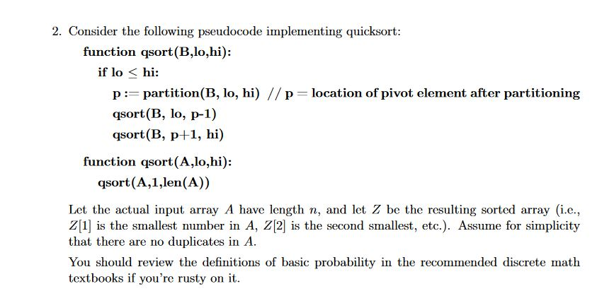 2. Consider the following pseudocode implementing | Chegg.com