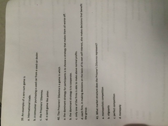 Solved An example of a zero-sum game is international | Chegg.com