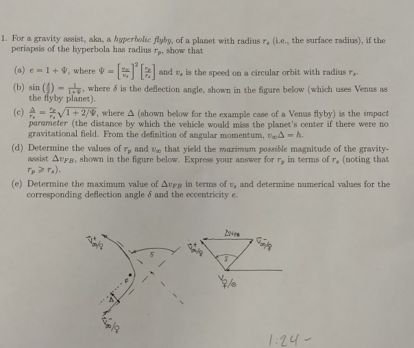 Solved 1. For a gravity assist, aka, a hyperbolic flyby, of | Chegg.com