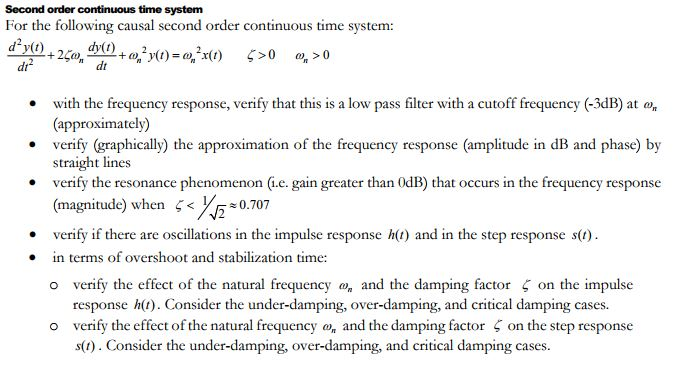 Solved Second Order Continuous Time System For The Following