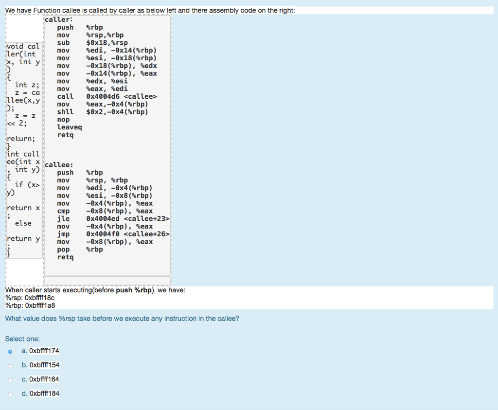 Solved We have Function callee is called by caller as below | Chegg.com
