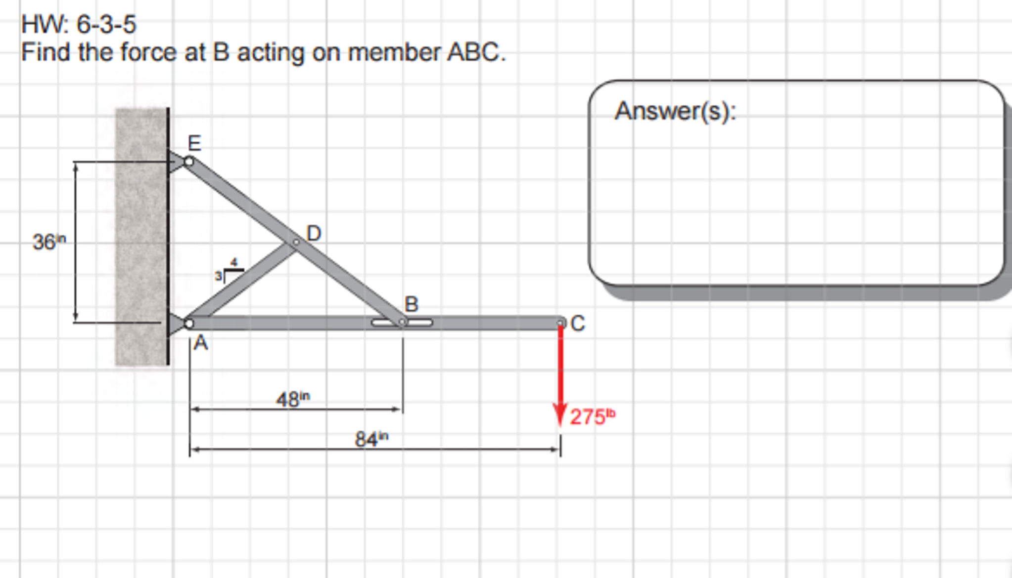 Find the force at B acting on member ABC. | Chegg.com
