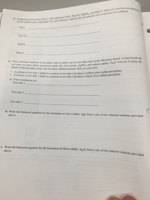 Solved Three colorless solution in test tubes, with so | Chegg.com