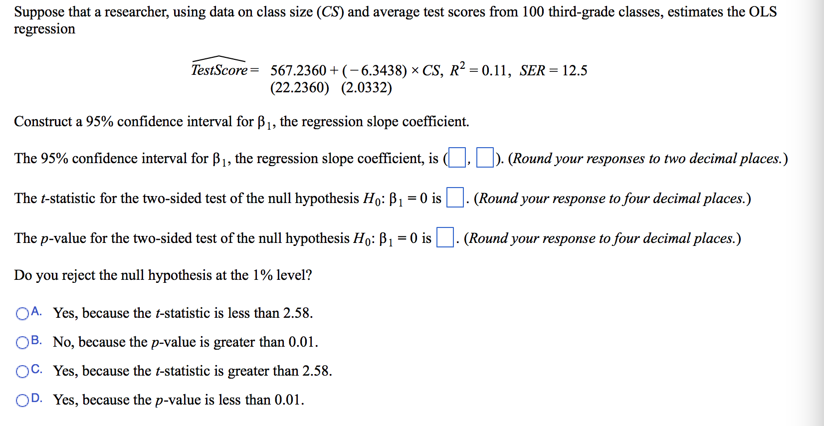 Solved Suppose That A Researcher Using Data On Class