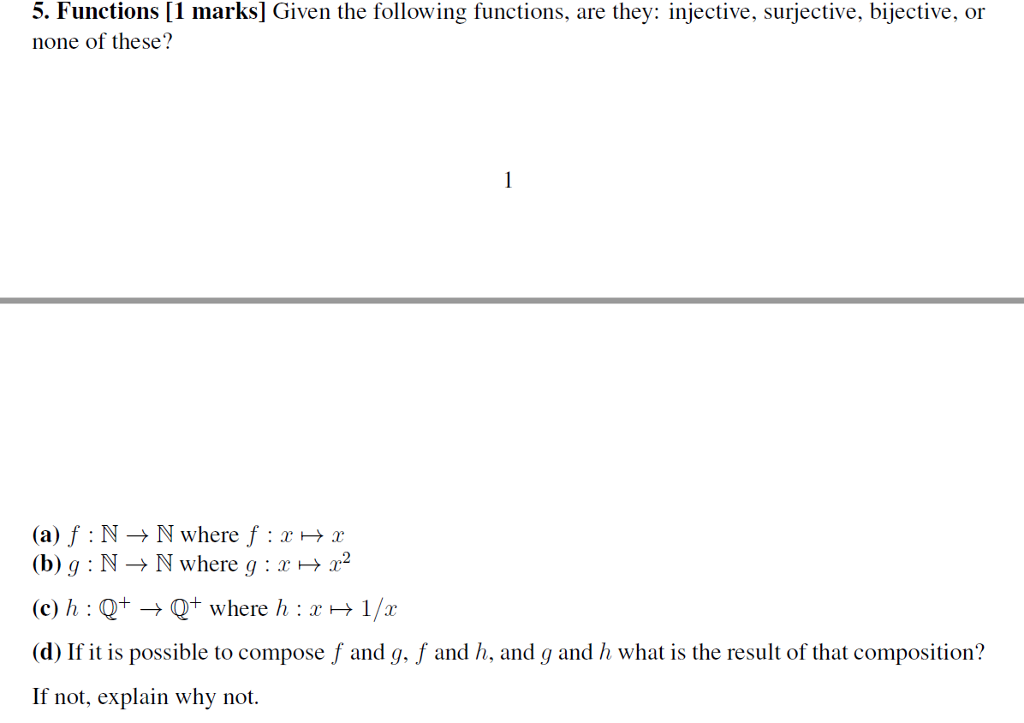 Solved 5. Functions [1 marks] Given the following functions, | Chegg.com