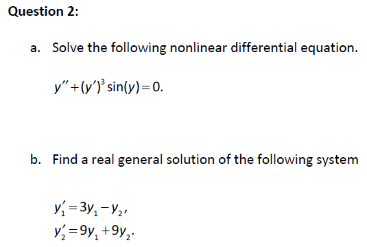 Solved Question 2: a. Solve the following nonlinear | Chegg.com