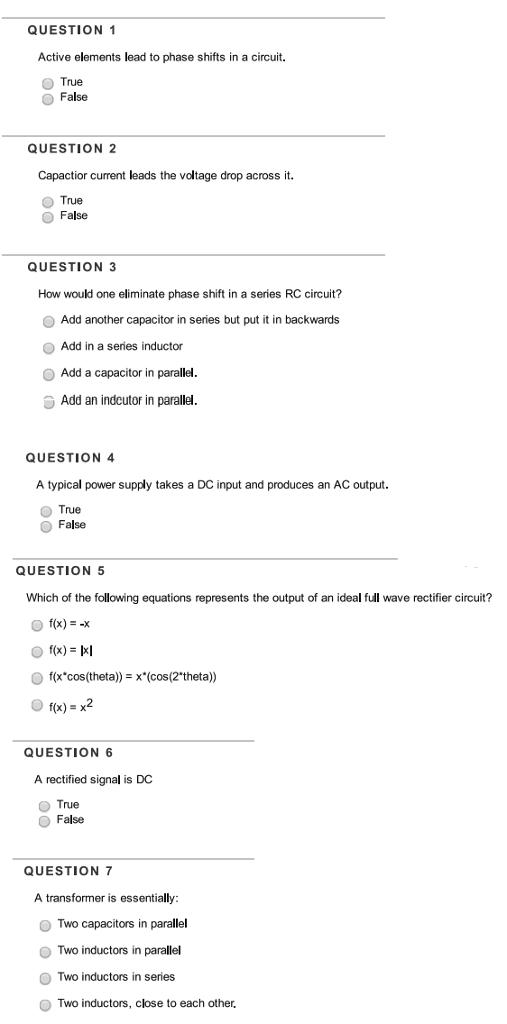 Solved Circuit Analysis: Conceptual Questions: True & | Chegg.com
