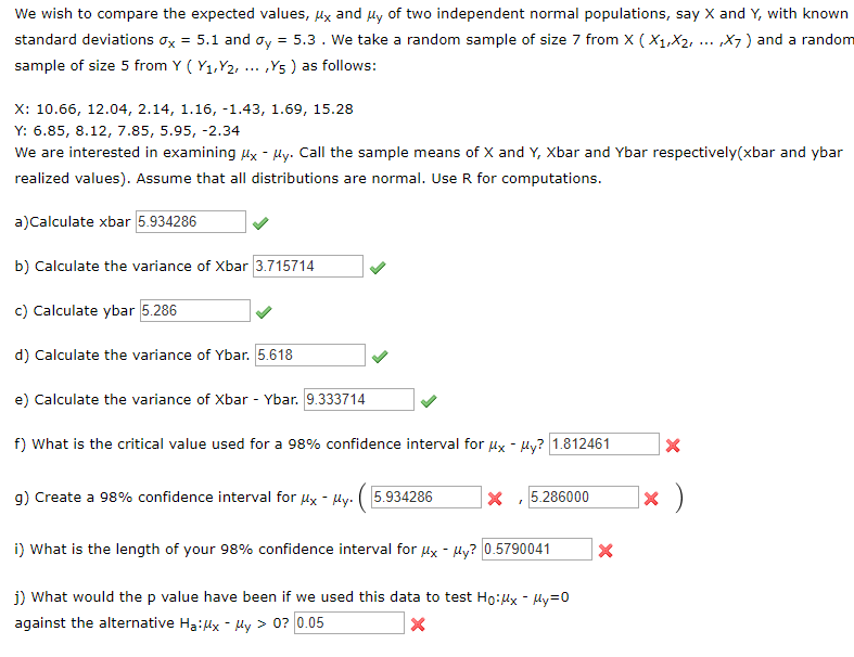 Solved We wish to compare the expected values, ?x and ?y of | Chegg.com