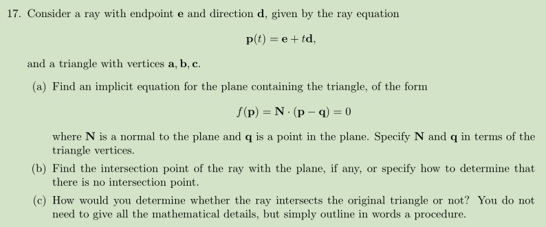 Solved 17. Consider a ray with endpoint e and direction d, | Chegg.com