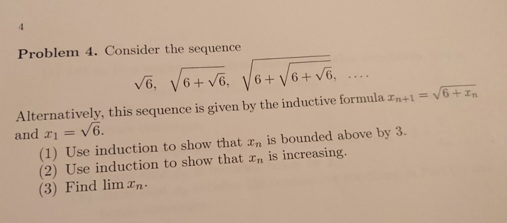 Solved Problem 4. Consider the sequence . V6, V6 + V6V6 + V | Chegg.com