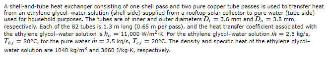 Solved A shell-and-tube heat exchanger consisting of one | Chegg.com