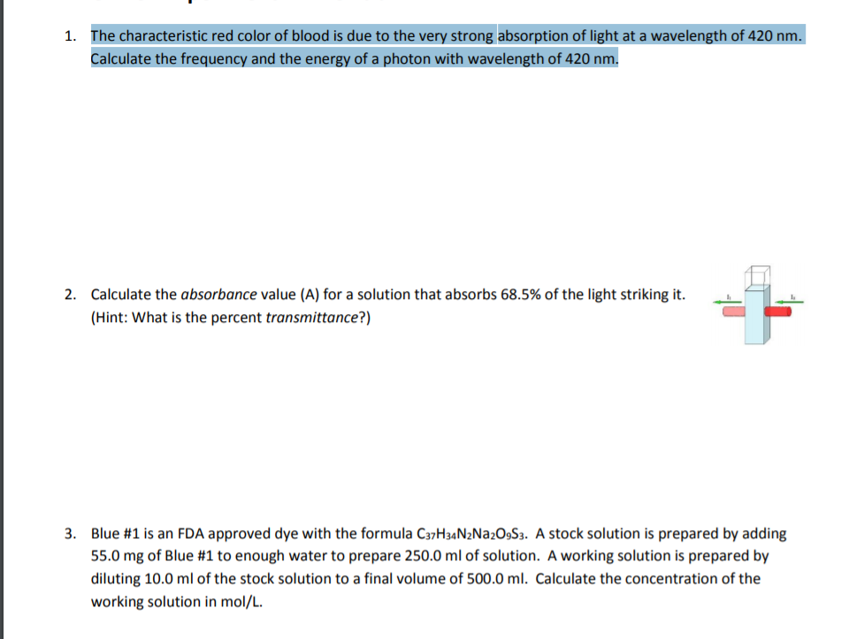 Solved Calculate the expected absorbance of solution of a | Chegg.com