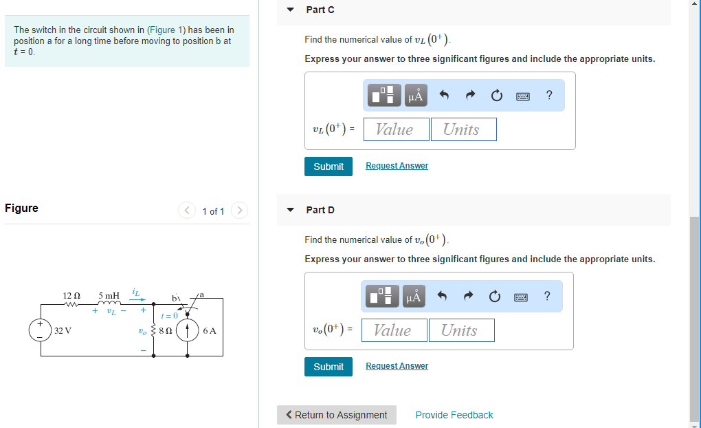 Solved Part C The switch in the circuit shown in (Figure 1) | Chegg.com