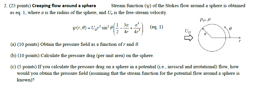 Solved 2. Creeping flow around a sphere Stream function (ψ) | Chegg.com