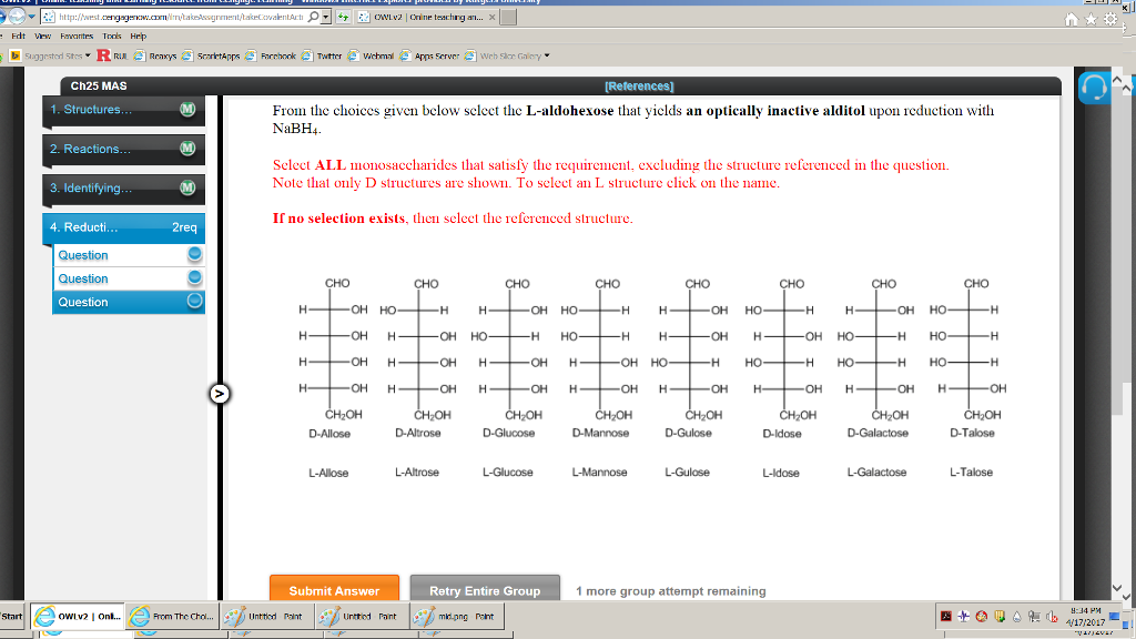 Solved From the choices given below select the L-aldohexose | Chegg.com