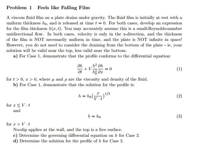 Solved Problem 1 Feels like Falling Film A viscous fluid | Chegg.com