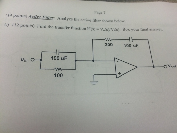 Solved Page 7 (14 points) Active Filter: Analyze the active | Chegg.com
