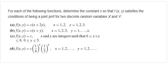 Solved For each of the following functions, determine the | Chegg.com