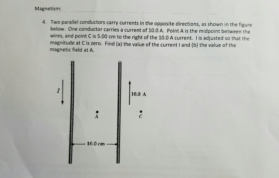 Solved Magnetism: 4. Two parallel conductors carry currents | Chegg.com