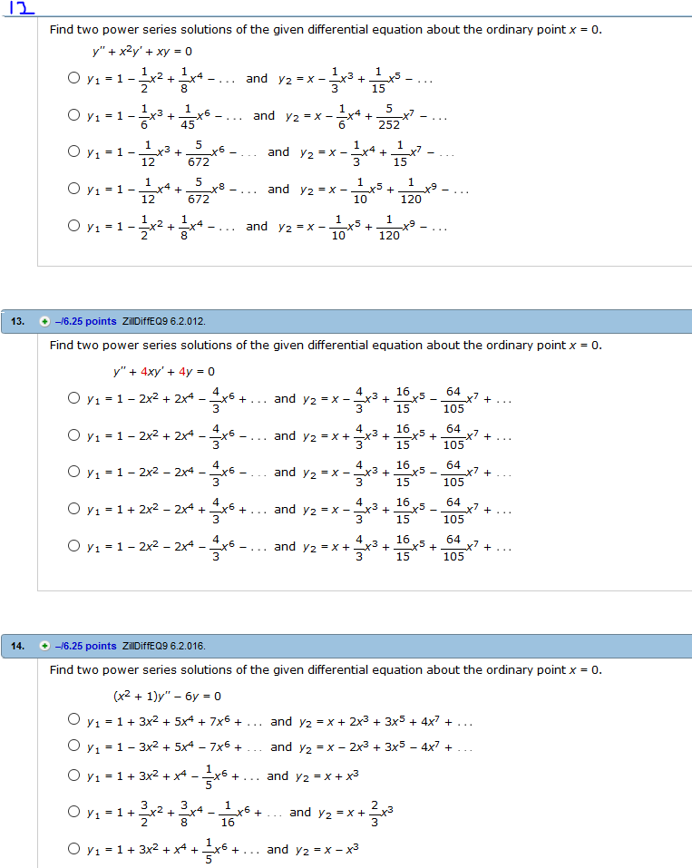 Solved Find two power series solutions of the given | Chegg.com
