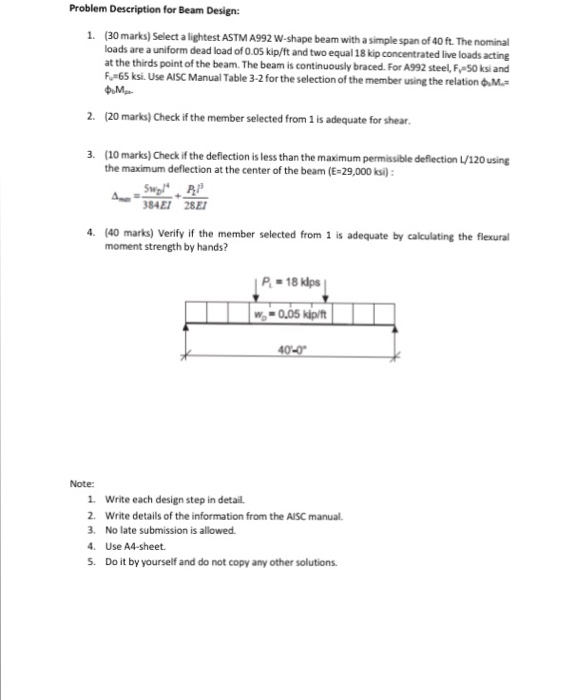 Solved Select a lightest ASTM A992 W-shape beam with a | Chegg.com
