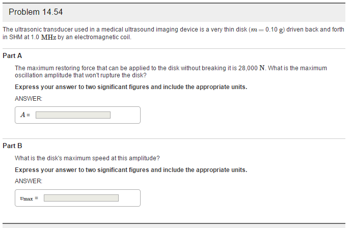 Solved The ultrasonic transducer used in a medical | Chegg.com