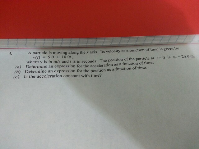 Solved 4. A particle is moving along the x axis. Its | Chegg.com