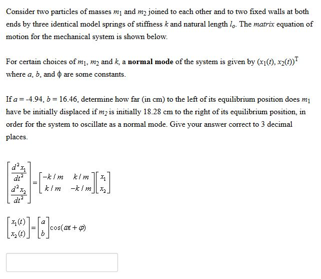 Solved Consider two particles of masses m1 and m2 joined to | Chegg.com