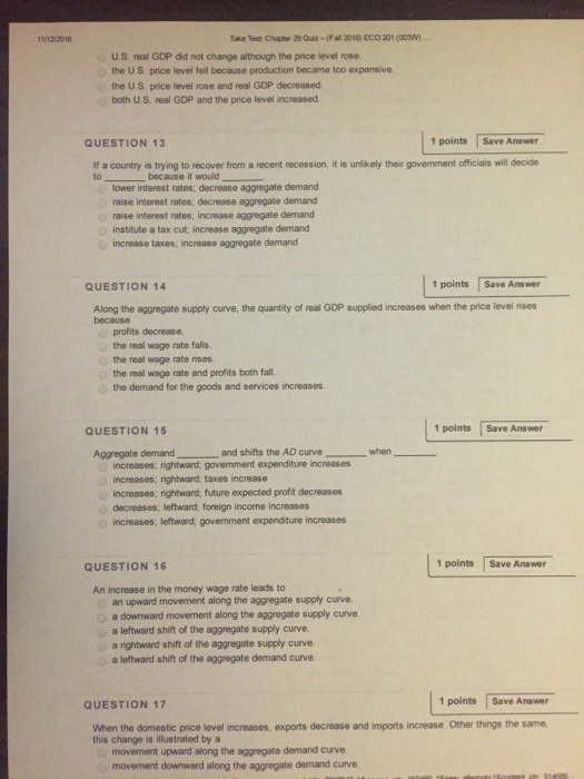 Solved QUESTION 1 1 points Save Answer If the aggregate | Chegg.com