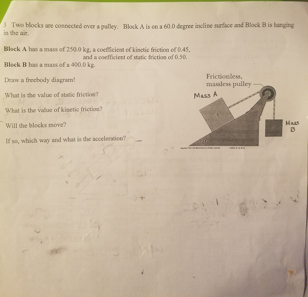 Solved Two blocks are connected over a pulley. Block A is on | Chegg.com
