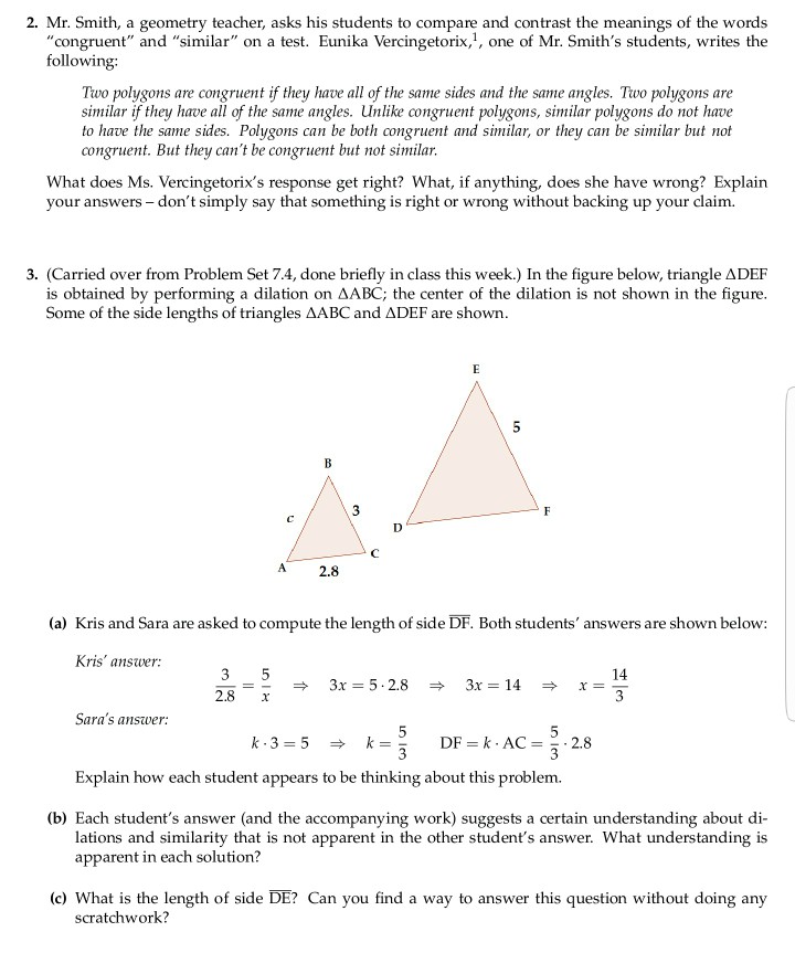 Solved 2. Mr. Smith, a geometry teacher, asks his students | Chegg.com