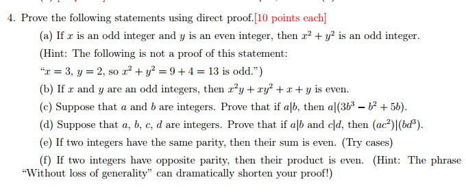 Solved Prove the following statements using direct proof. | Chegg.com