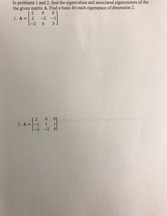 Solved Find The Eigenvalues And Associated Eigenvectors Of