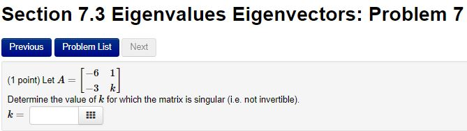 Solved Section 7.3 Eigenvalues Eigenvectors: Problem 7 | Chegg.com