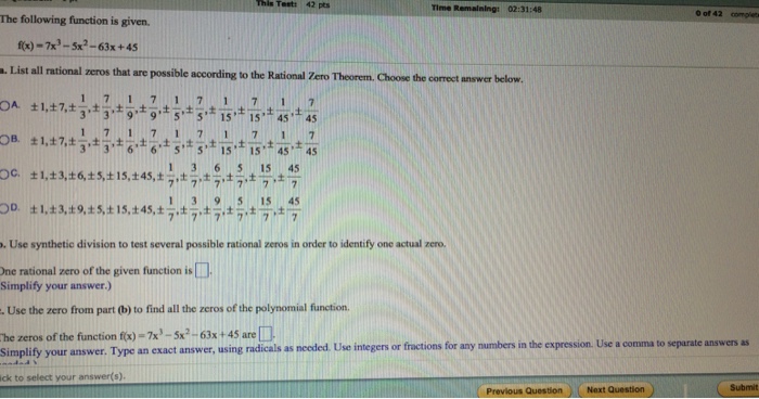 Solved This Test: 42 pts Time 02:31:48 The following | Chegg.com
