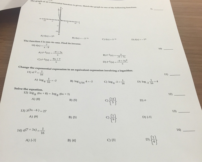 Solved The Graph Of An Exponential Function Is Give Match 5799
